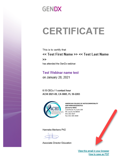 Save certificate as PDF - GenDx
